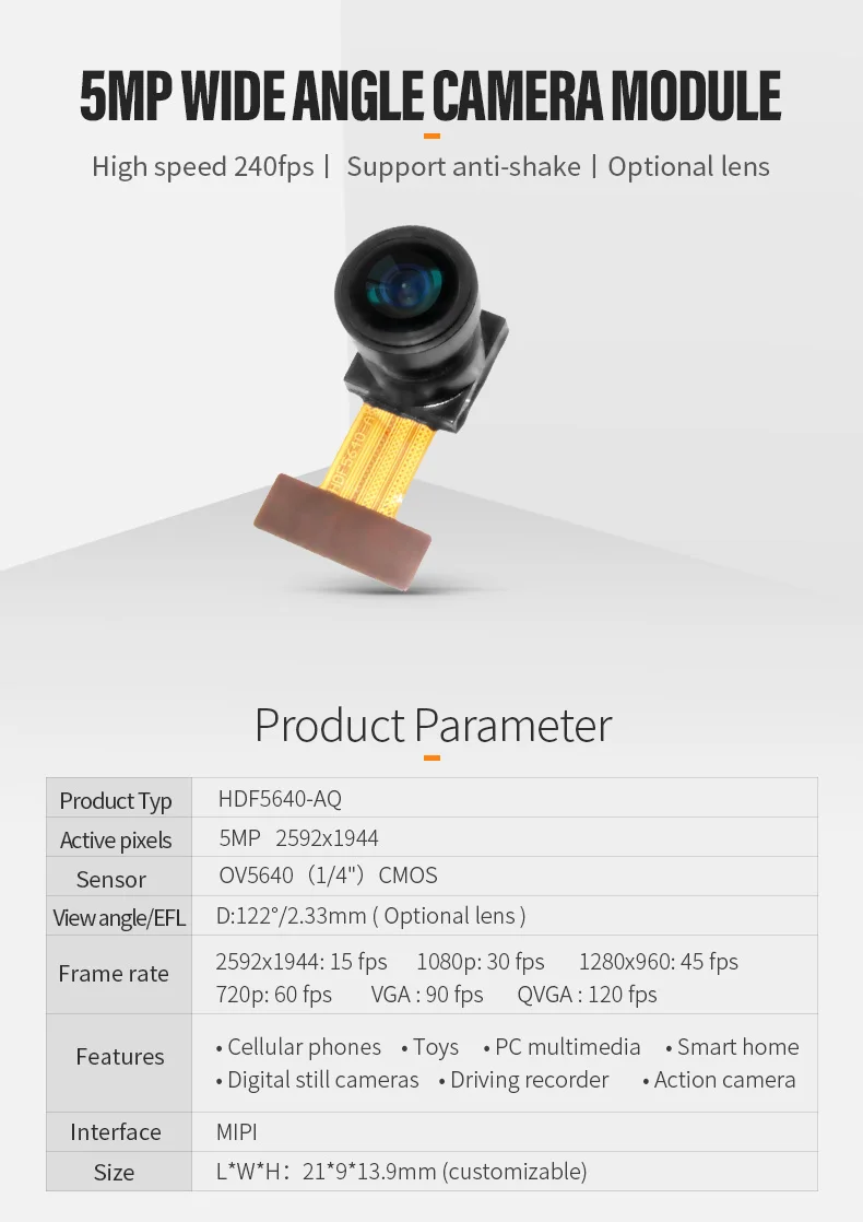 Support Esp-32 5mp Ov5640 Isp 1080p 30fps Jpeg Wide Angle Dvp Security ...