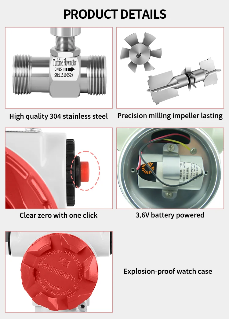 Liquid Turbine Flow Meter Rotor Flow Meter Digital Display Battery Powered Diesel Gasoline Fuel ...