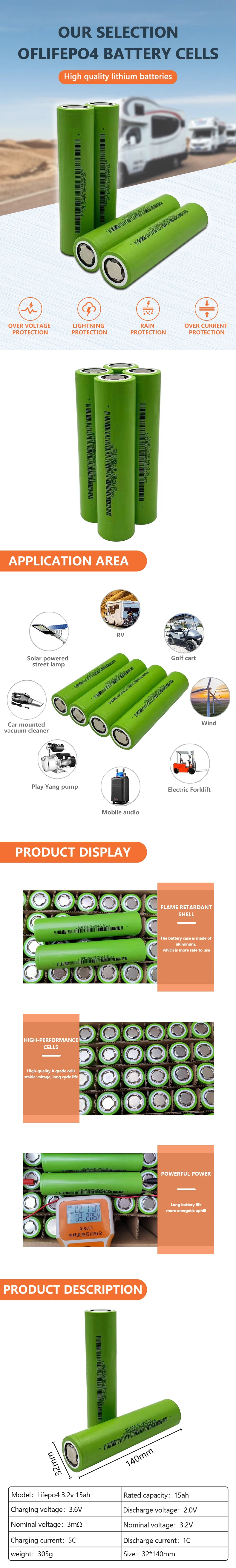 3.2v15ah 32140 Lifepo4 Cell Lithium Iron Phosphate Rechargeable Li-on ...