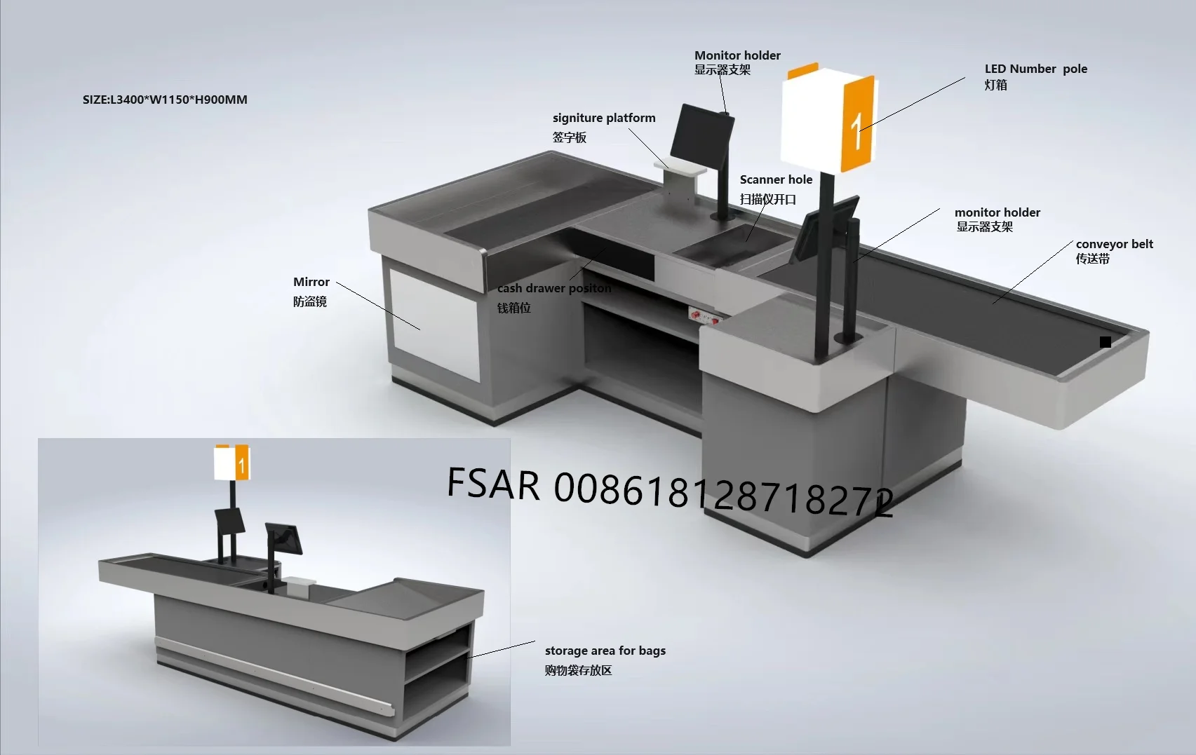 Efficient Supermarket Checkout Counter with Built-in Scanner