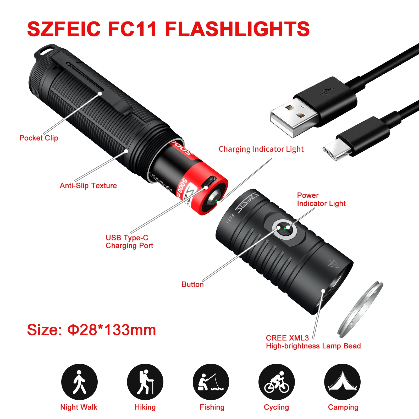 Aluminum Alloy Xml T6 Flashlight Different Color Brightest Portable ...