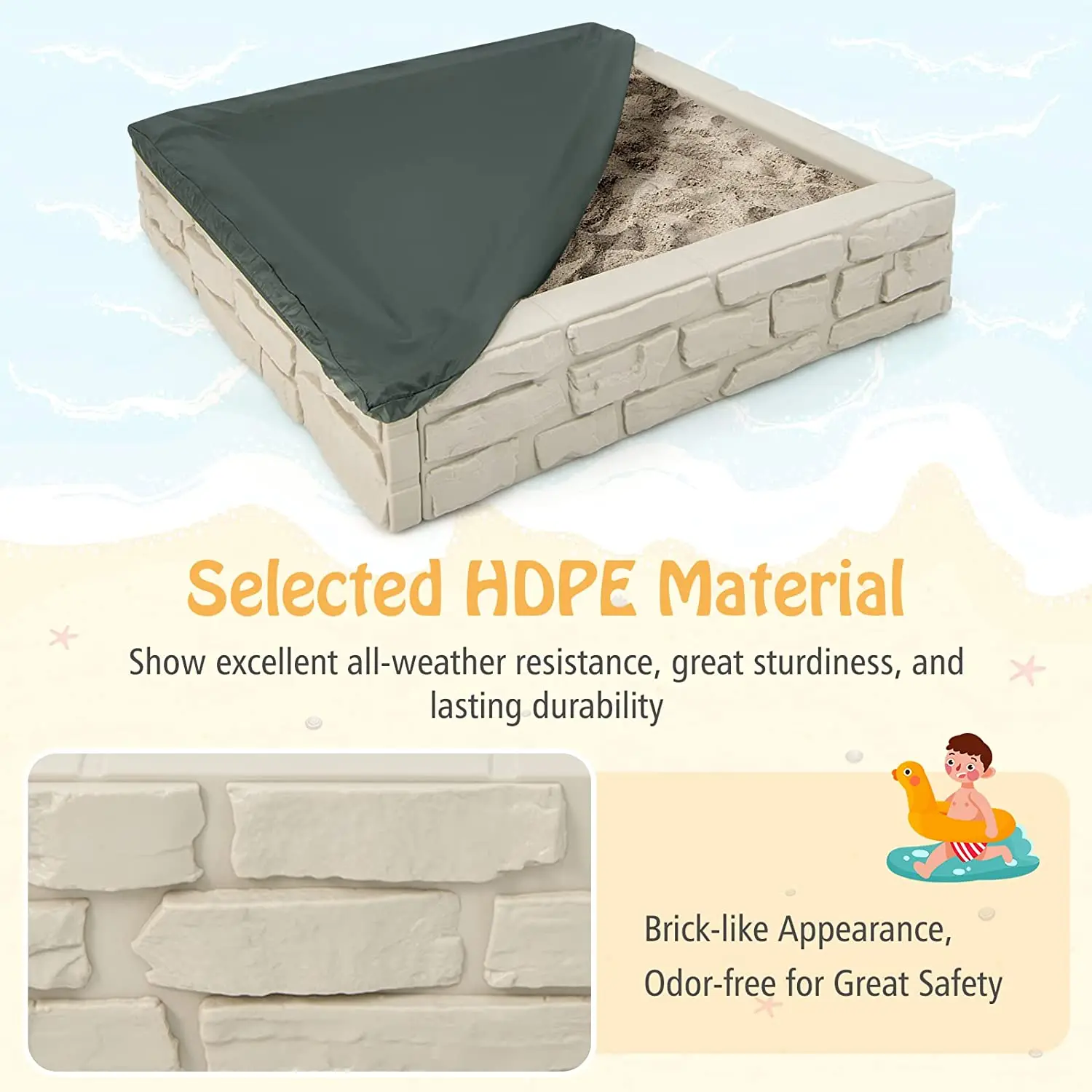 Plastic Stone-wall Sandpit Sandpool Sandbox for Kids on Beach Lawn ...