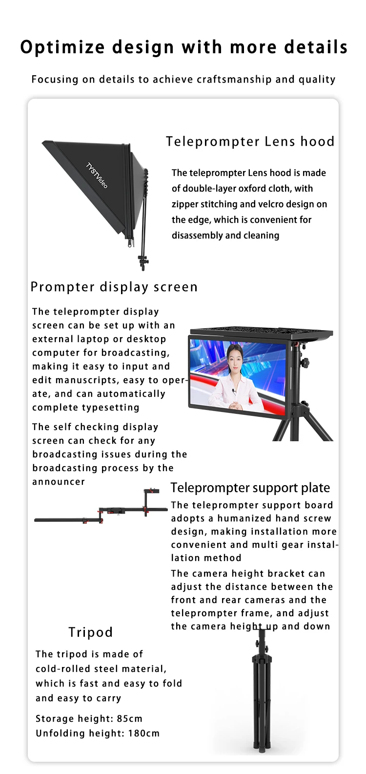 TY21G2 built-in prompter 21 inch dual screen studio teleprompter with ...