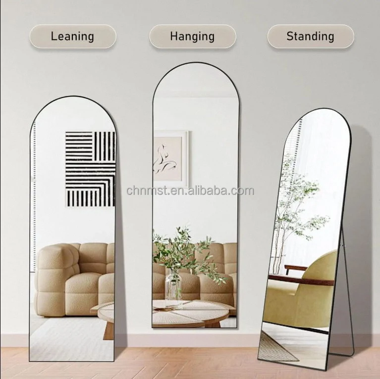Stylish Full Body Glass Mirror with Metal Frame for Living Room