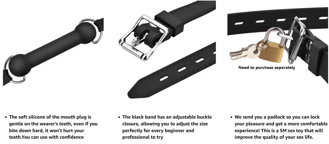 Adjustable Lockable Silicone Belt Open Mouth Bar Gag Muzzle BDSM Sex ...