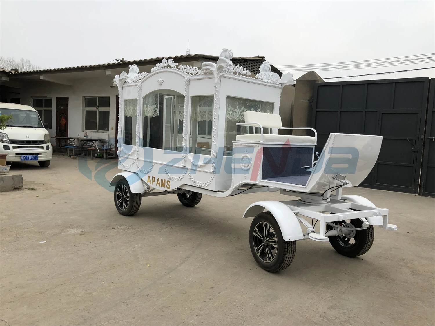 Simple White Holy Horse Hearse - Classic Funeral Car