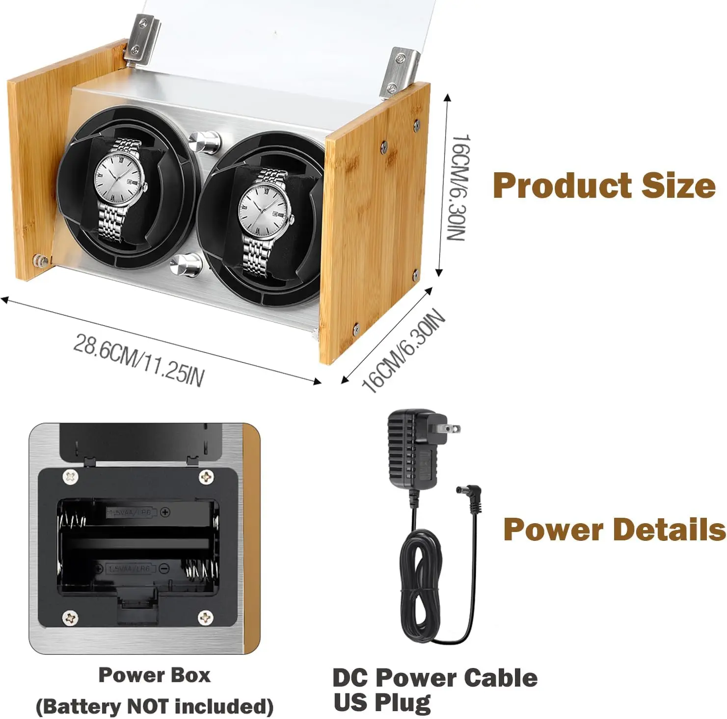 Bamboo Watch Winder for 2 Large to Small Automatic Watches Watch Box ...