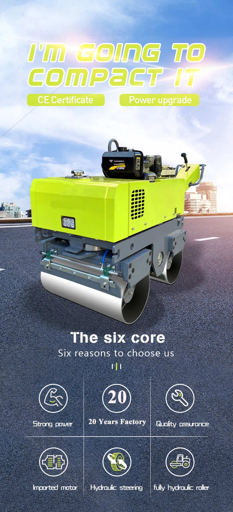 800 Kg Walk-behind Road Roller Gasoline Double Drum Hand Operated ...