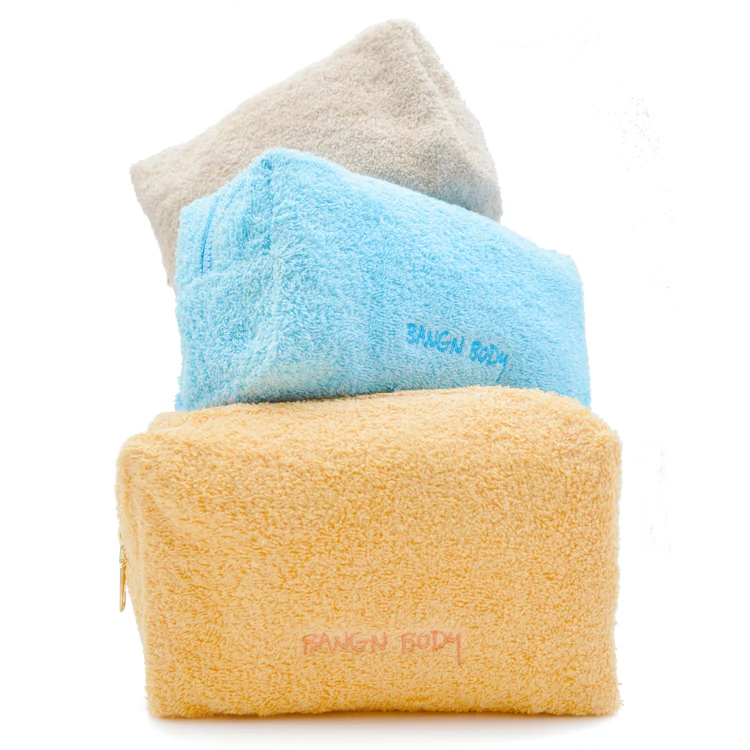 Eco Friendly Pink Terry Cloth Makeup Bag Women Warm Towel Quilted ...