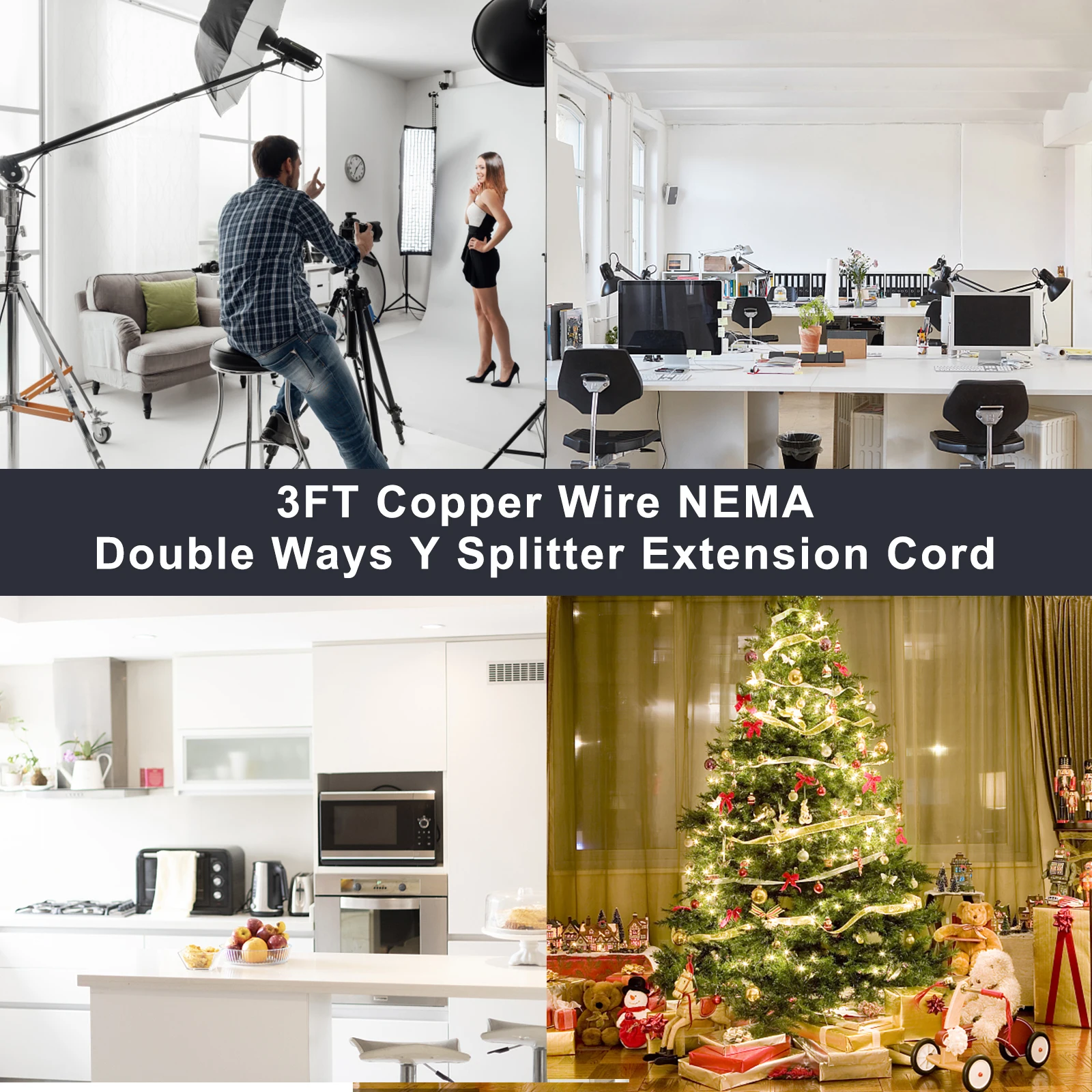 14 Awg Dual Splitter Cable Nema 515p Usa 3pin Plug Male To Iec 2x C13 ...