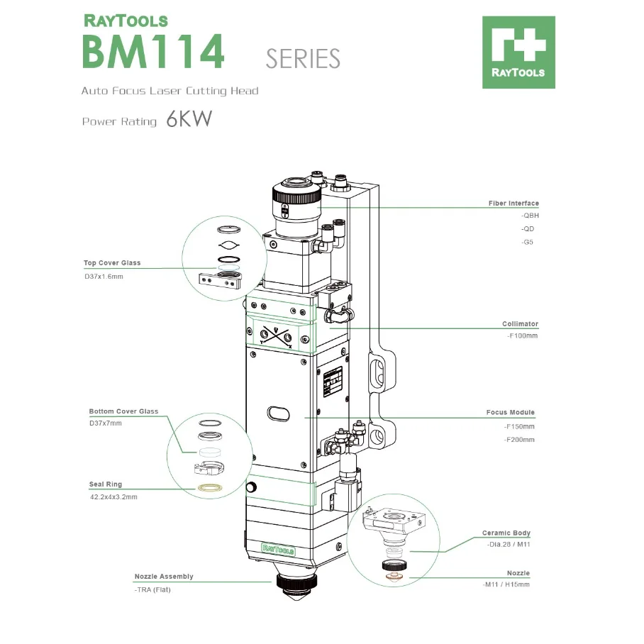Raytools Auto Focus Laser Cutting Head Bm114s Power Rating 6kw Air ...