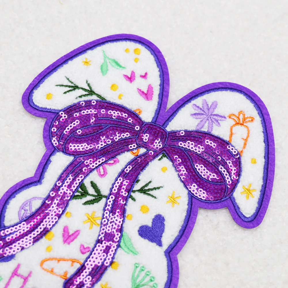 2025 New Design Iron on Large Rabbit Easter Chenille Patches Embroidery ...