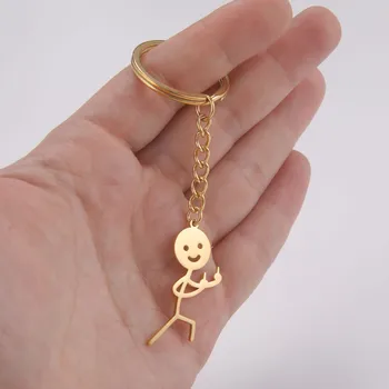 Funny Doodle Key Chain Graffiti Stainless Steel Middle Finger Stickman ...