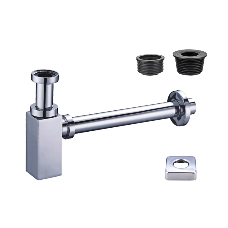 Brass Square Siphon Black P-TRAP for Bathroom Vanities