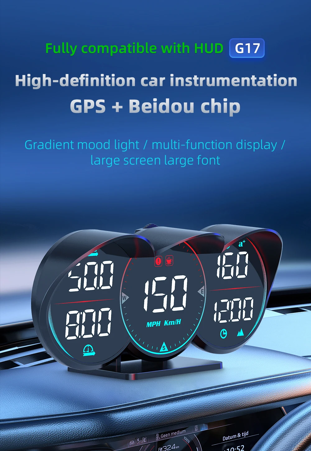 Auto Universal HUD GPS Gauge Car Gauge Speedometer With Over Speed ...