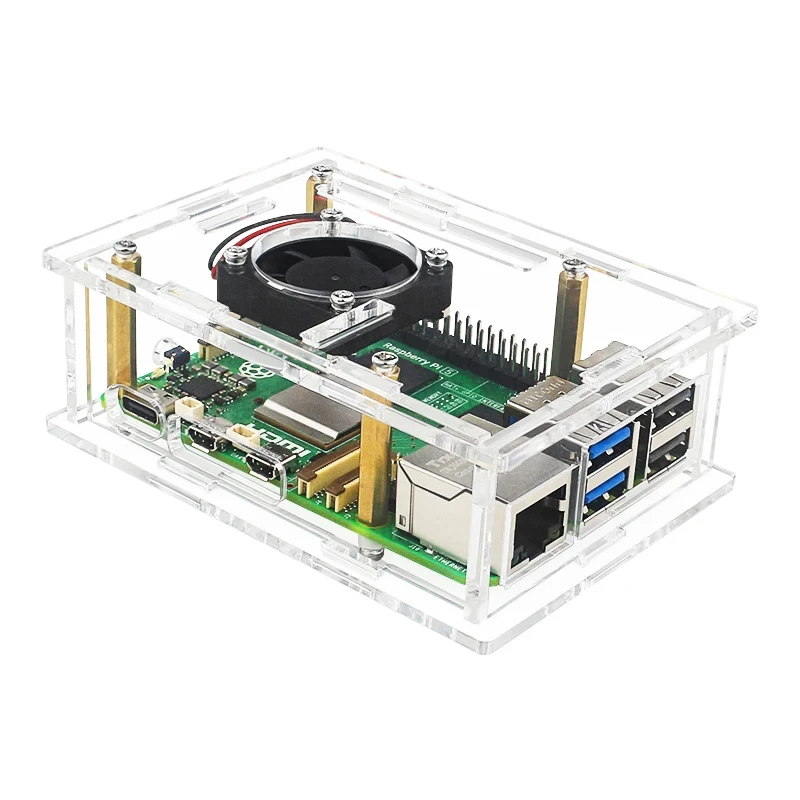 Raspberry Pi 5 Acrylic Case Transparent Shell Enclosure with Fan