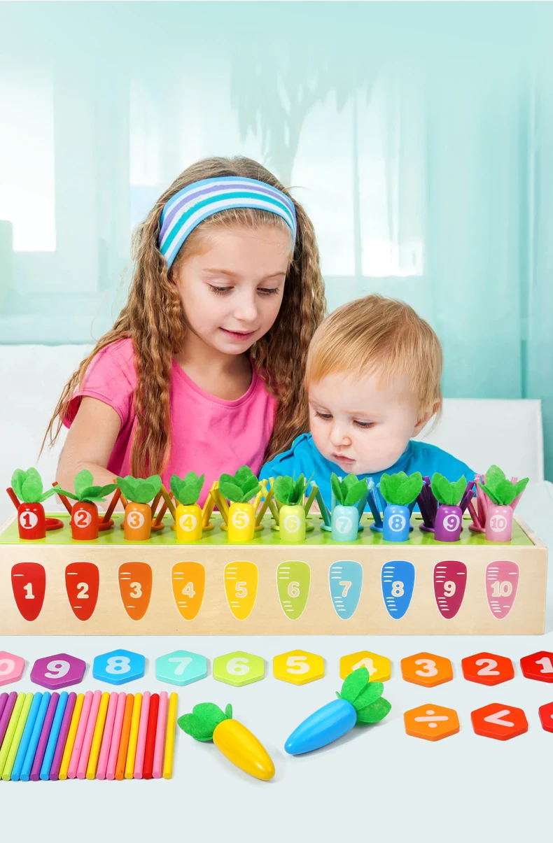 Educational Wooden Carrot Color Sorting Matching Toy Children Math ...