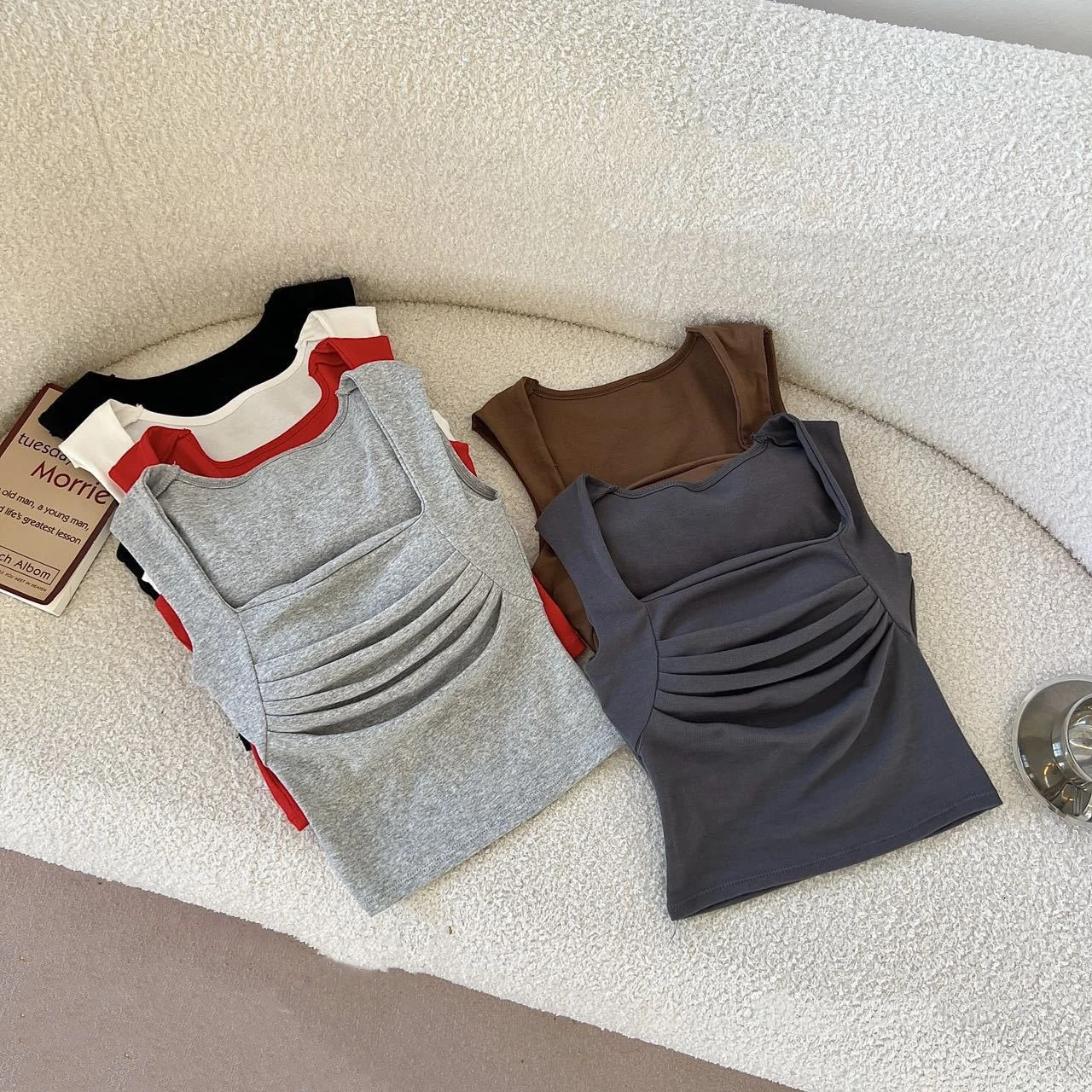 Pleated Low-cut Square Collar Vest European And American Style Sexy ...