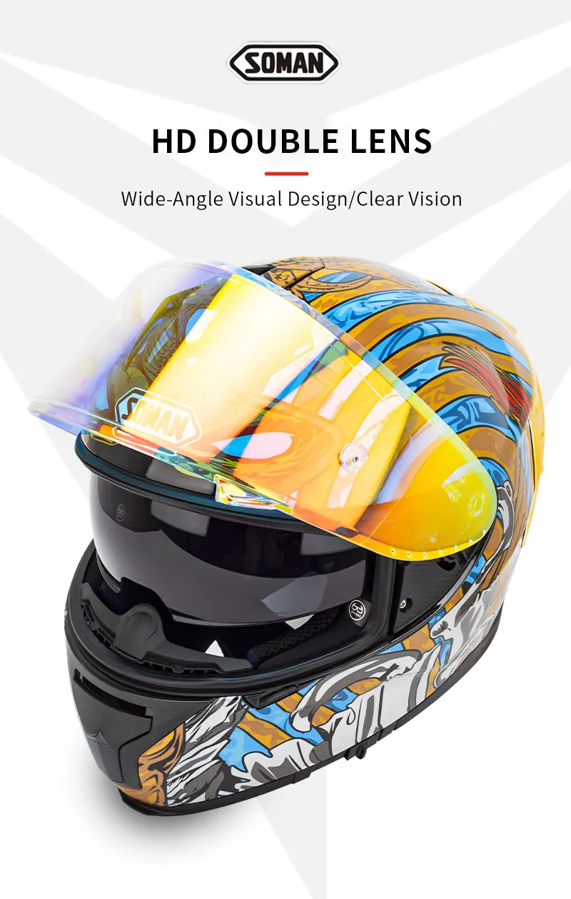 Soman Flip Up Helmet Men's Motocross Dot Approved Motorcycle Full Face ...