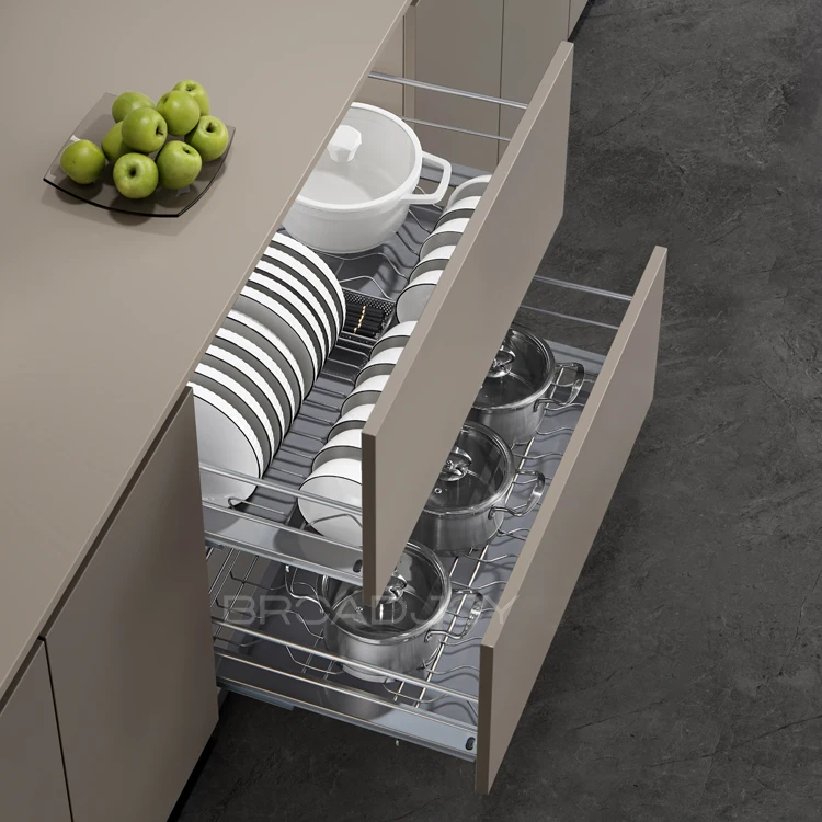Pull Out Three Side Wire Drawer Basket Stainless Steel Kitchen Dish ...