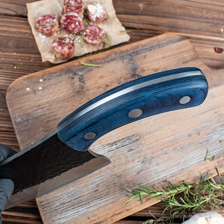 Stainless Steel Hammer Finished Blade Full Tang Pakka Wood Kitchen ...
