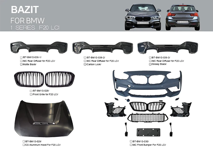 1 Series F20 LCI Front Bumper Rear Bumper Side Skirts F20 Body Kits for ...