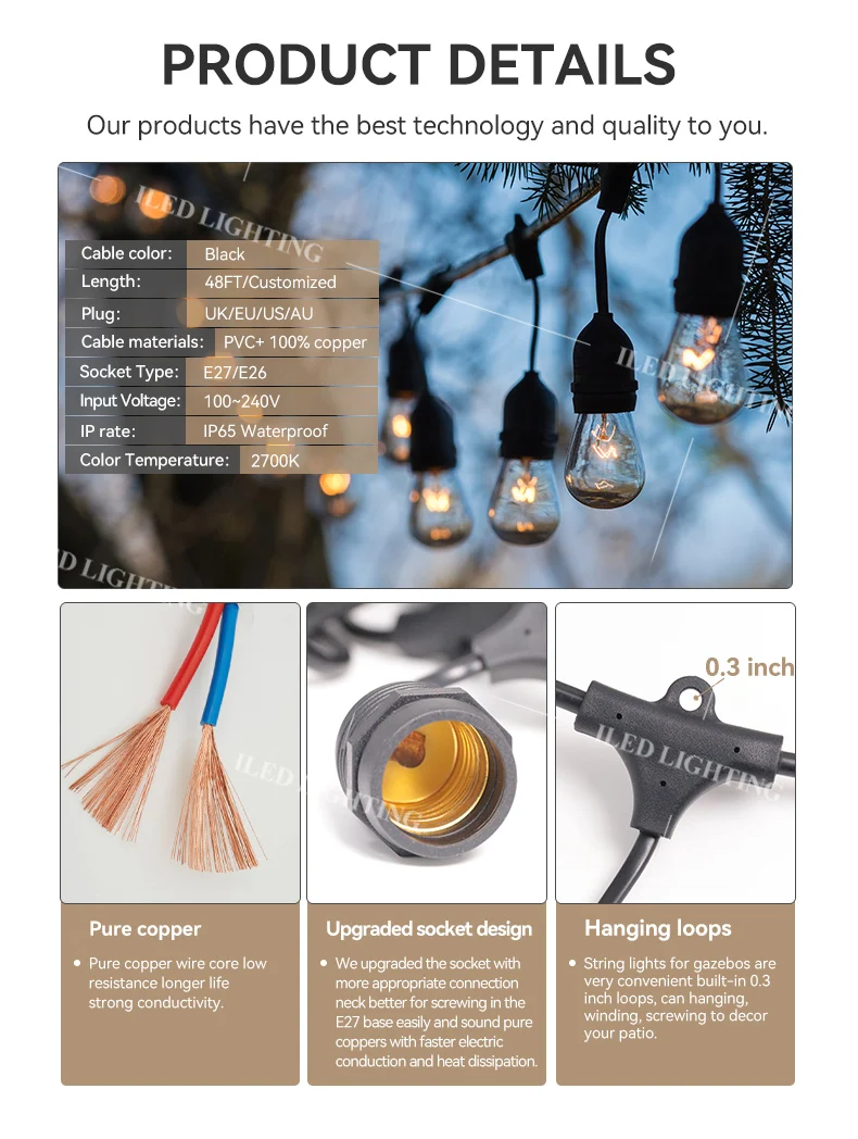 E27 Ip65 Waterproof Solar Patio Holiday Garden Wedding Decor Outdoor Uk ...