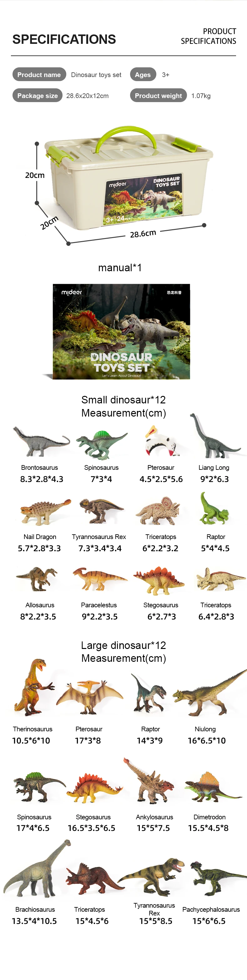 Mideer MD1213 Dinosaur Set - 24pcs Model Wild Play Educational Toy for ...