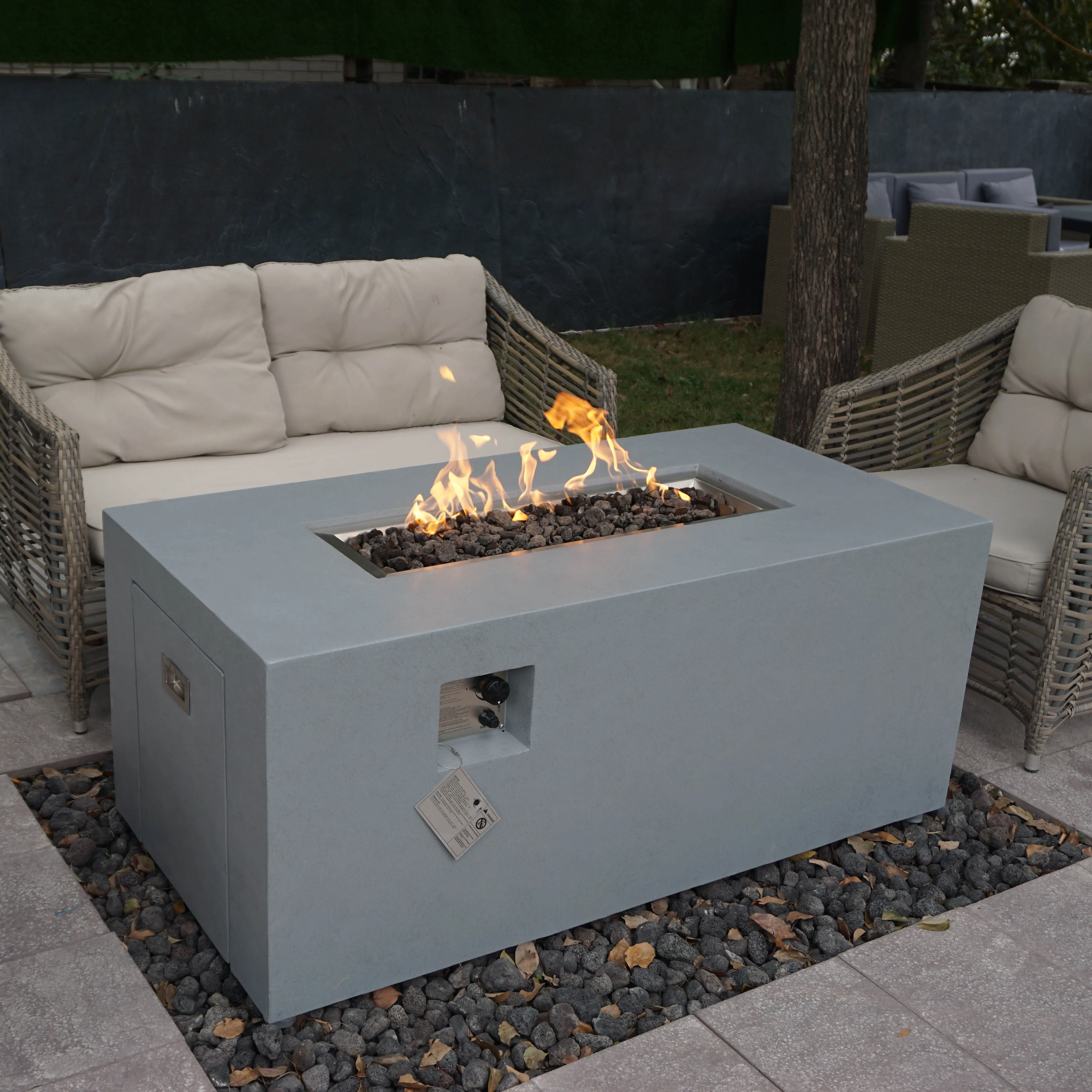 Customized Fiberglass Concrete Look Fire Table Gas Tank Inside Fire ...