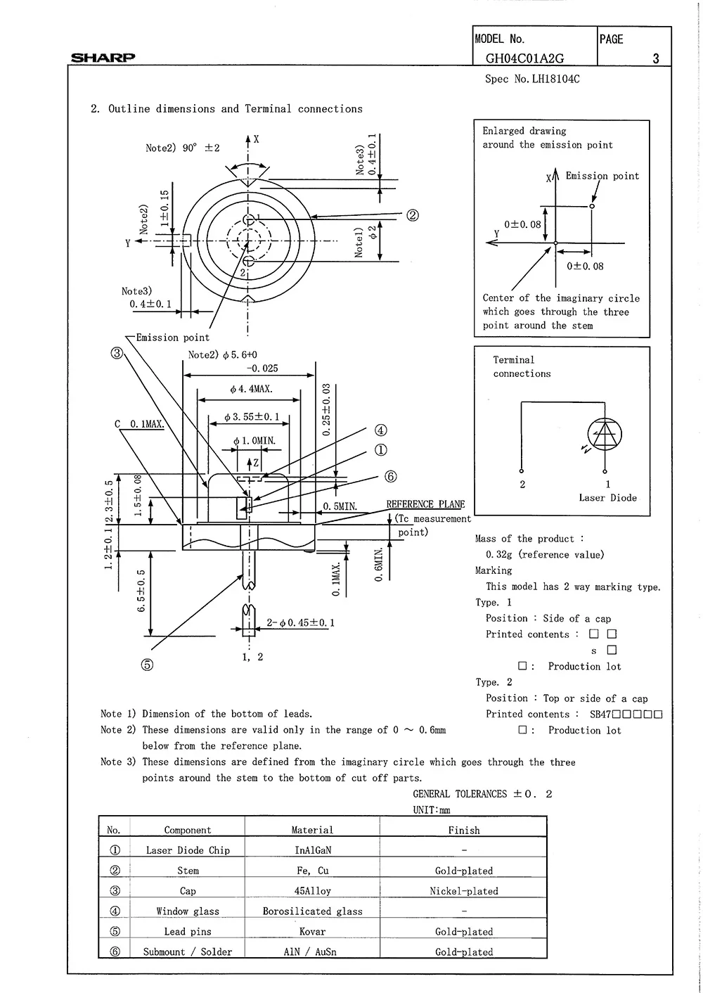 SHARP GH04C01A2G 440nm 450nm 460nm 1.6W 1.65W TO56 Packaging Blue Laser ...