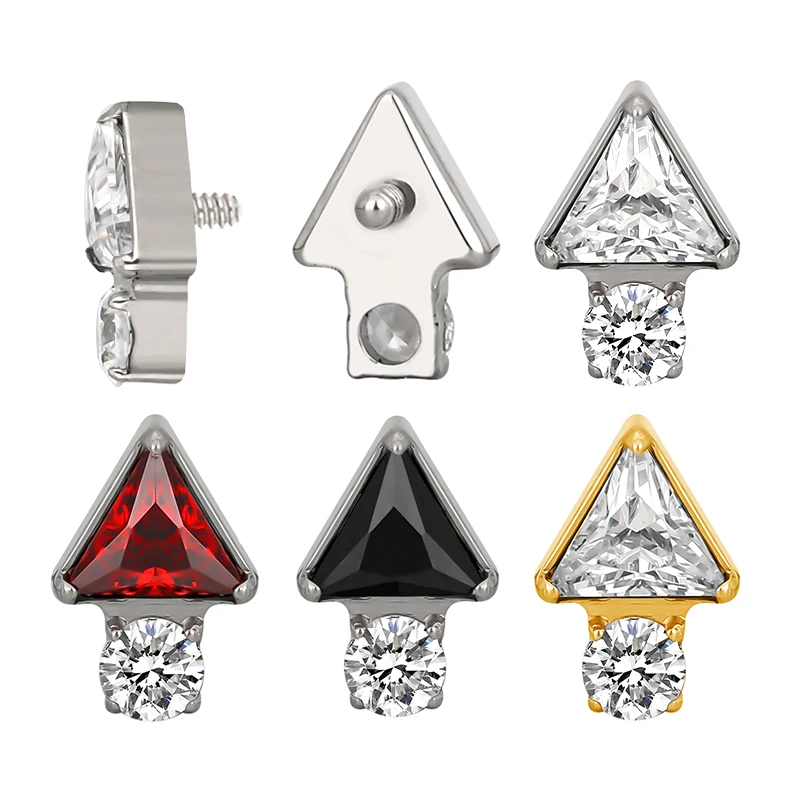 Arrow Titanium Bezel Set Triangle CZ and Round CZ Cute Arrow 16G Internally Threaded Earring ...