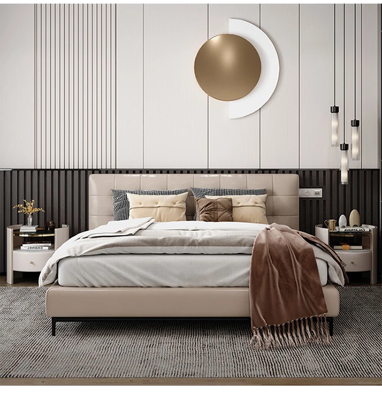 Minimalism Rock Panel Round Bedside Table Simple Modern Bedroom Brown ...