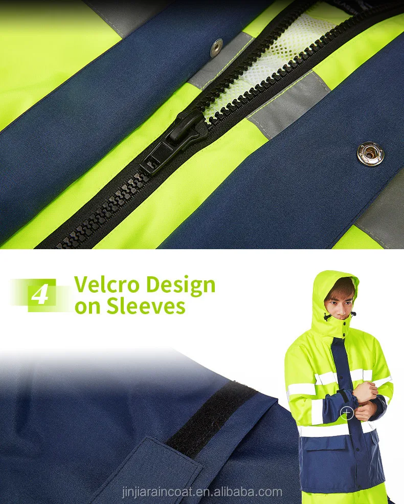Safety Reflective Rain Suit Waterproof Rain Jacket With Hooded Long ...
