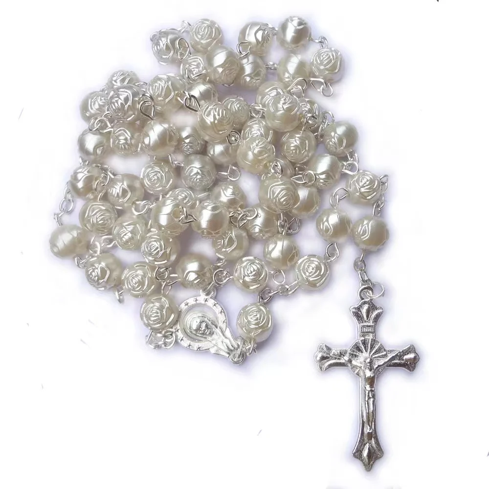 Catholic White Rose Flower Beads Rosary Necklace for Prayer| Alibaba.com