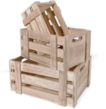 Wood Crates Unfinished Natural Country Style Wood Crate Set For Storage ...