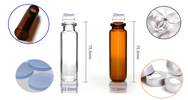 Lab Gas Chromatography Analysis 20ml Crimp Top Gc Headspace Vials With ...
