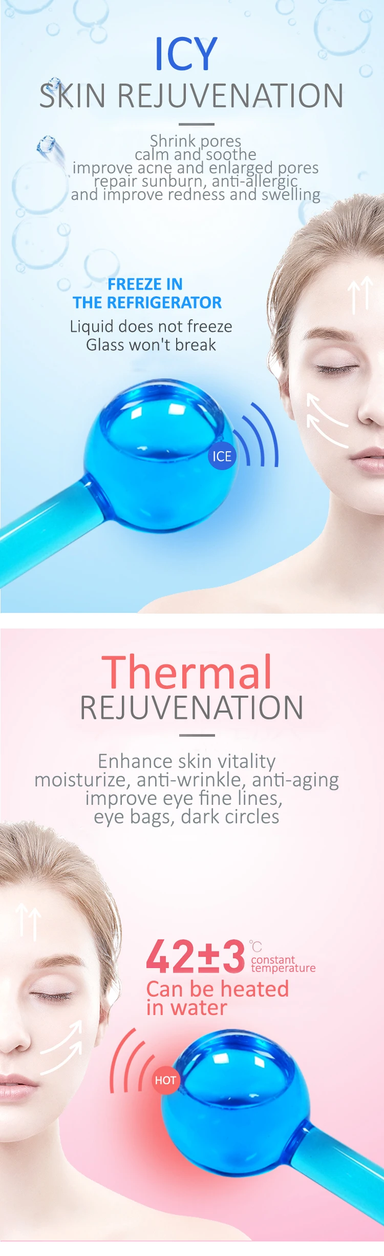 Mini Face Massage Glass Ice Crystal Globes - Cryo Sticks