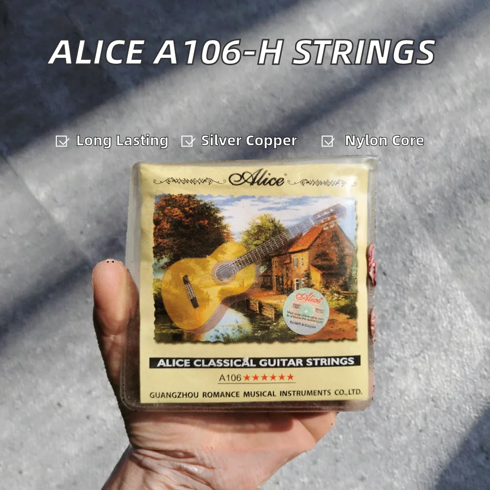 ALICE A106-H Stainless Steel Knob Classical Guitar String Clear Nylon Core Silver-Plated Copper ...