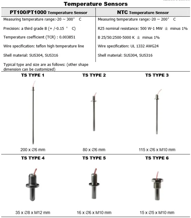 Flange/bracket Mounting NTC/PT100/PT1000 Temperature Sensors