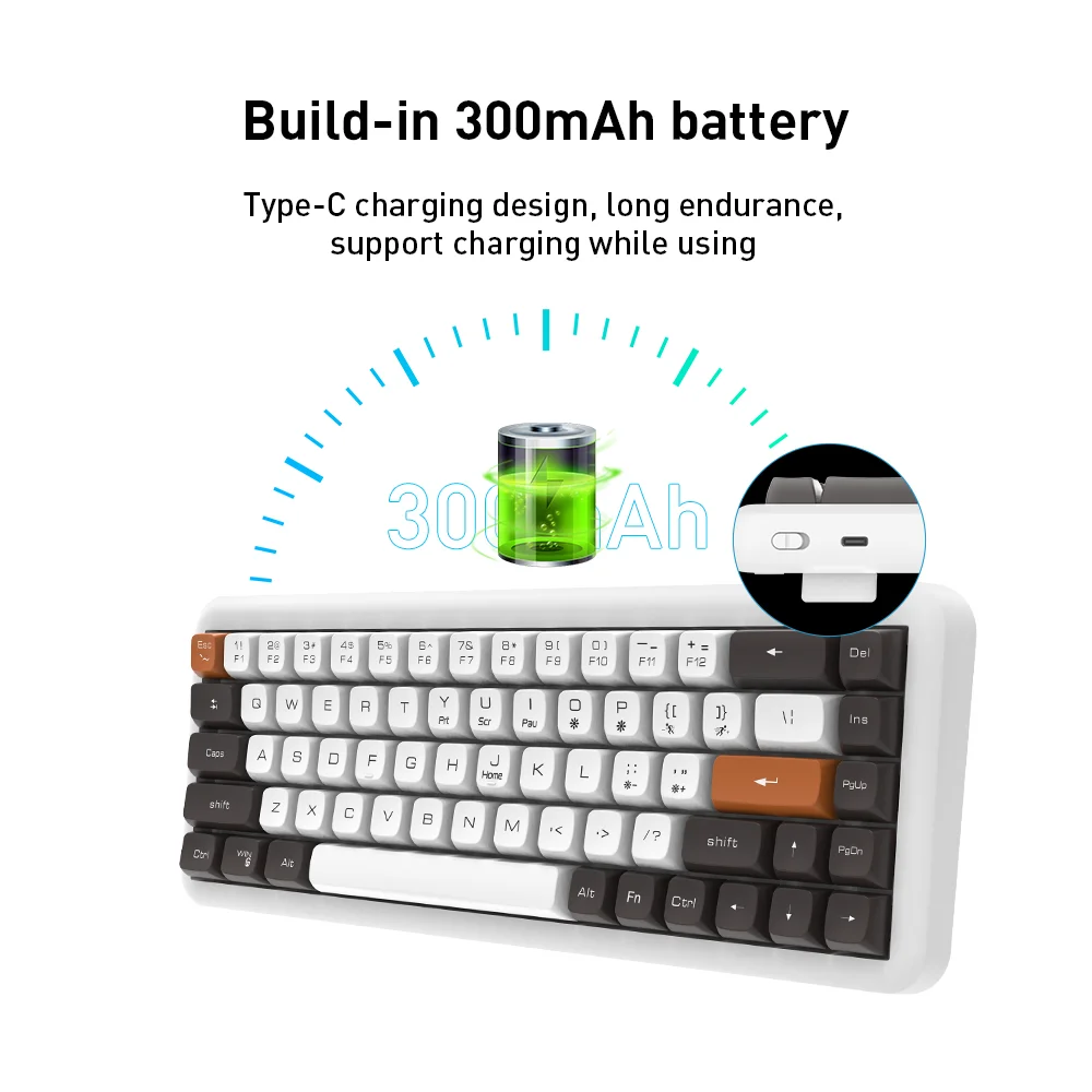 Mini Custom ABS Doubleshot Keycaps - 68 Keys Wireless Keyboard