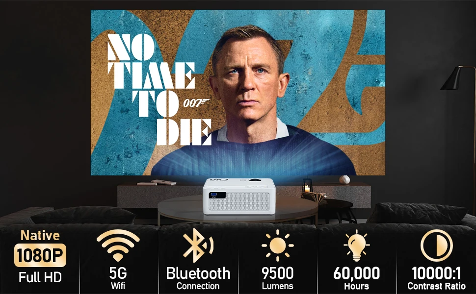 Portable 5g Wifi 3d Full Hd 1080p Outdoor Movie Home Theater Beamer ...