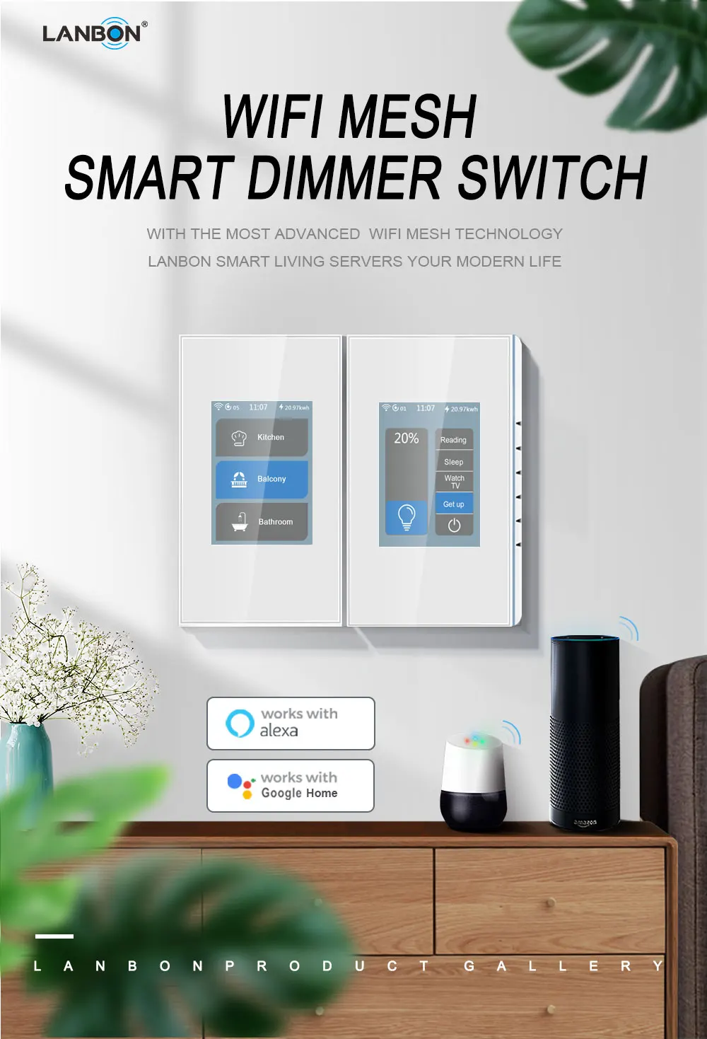 Lanbon L8 1 Gang 2 Way WiFi Smart Light Switch with Power Monitoring ...
