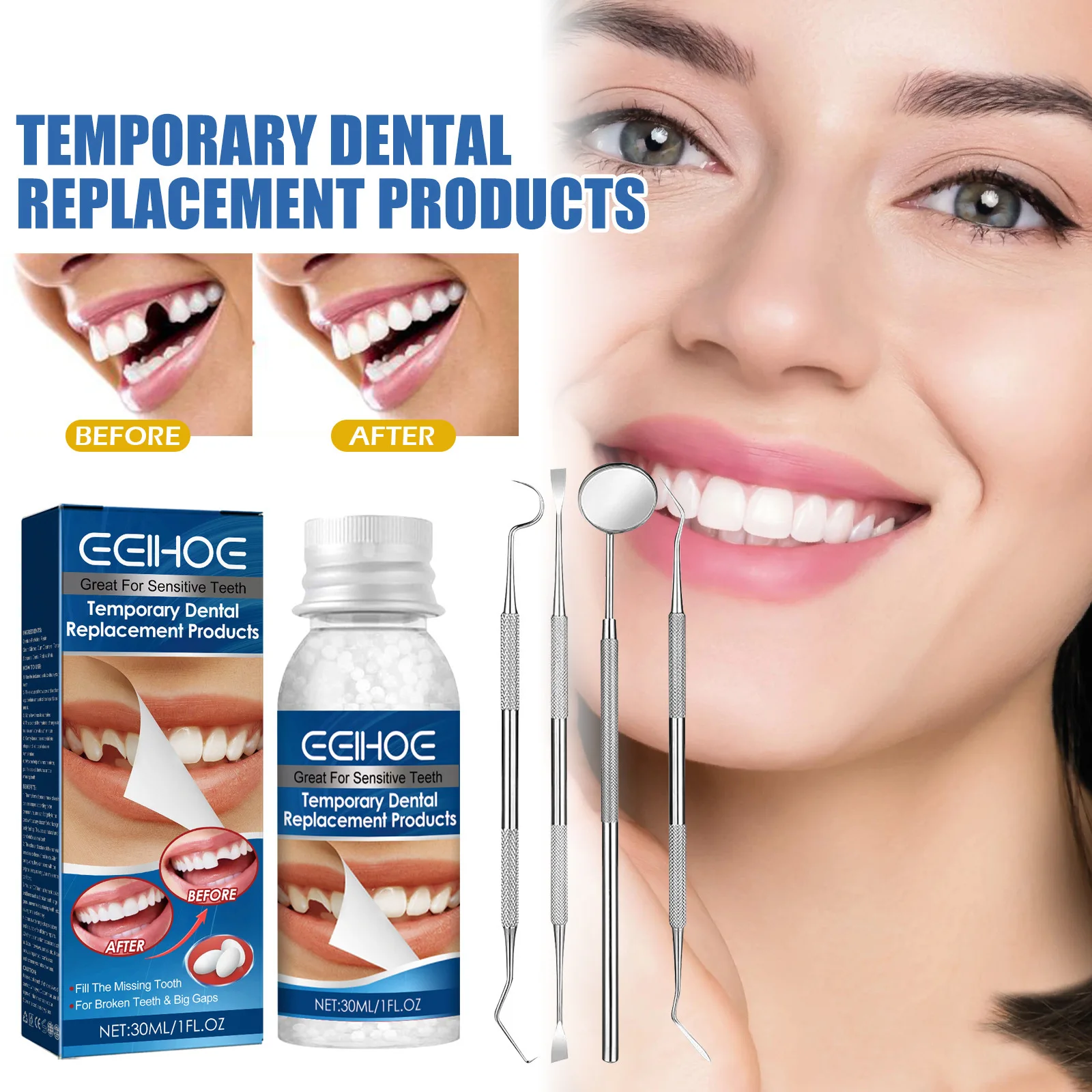 Multi-Purpose Dental Repair Kit with Temporary Filling Gel and Cavity ...