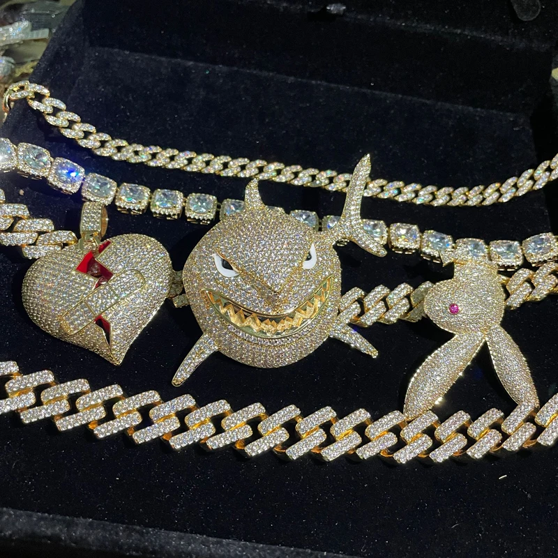 Hiphop Mens 6IX9INE Rapper Jewelry Iced Out Bling CZ Stone Shark ...