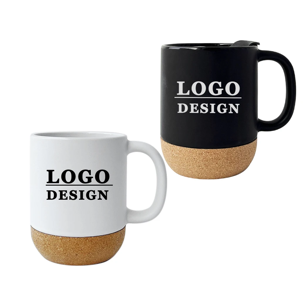 Custom Stoneware Mugs with Logo Design Cork Bottom and Plastic Lid ...