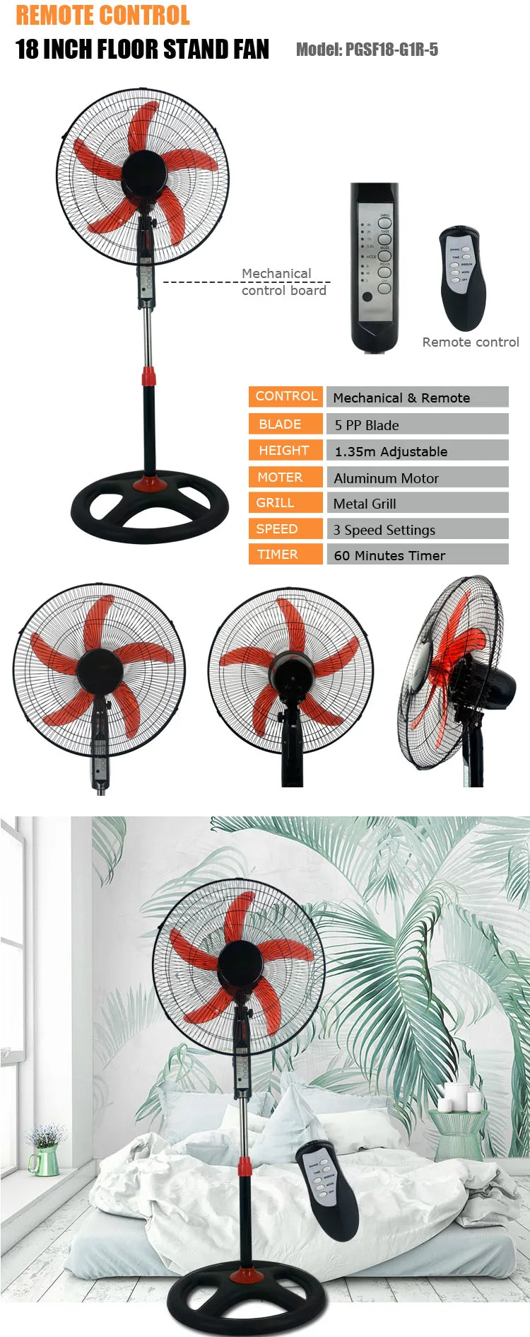 Office Living Room Timer 3 Speeds Electric 18 Inch Plastic Pedestal ...