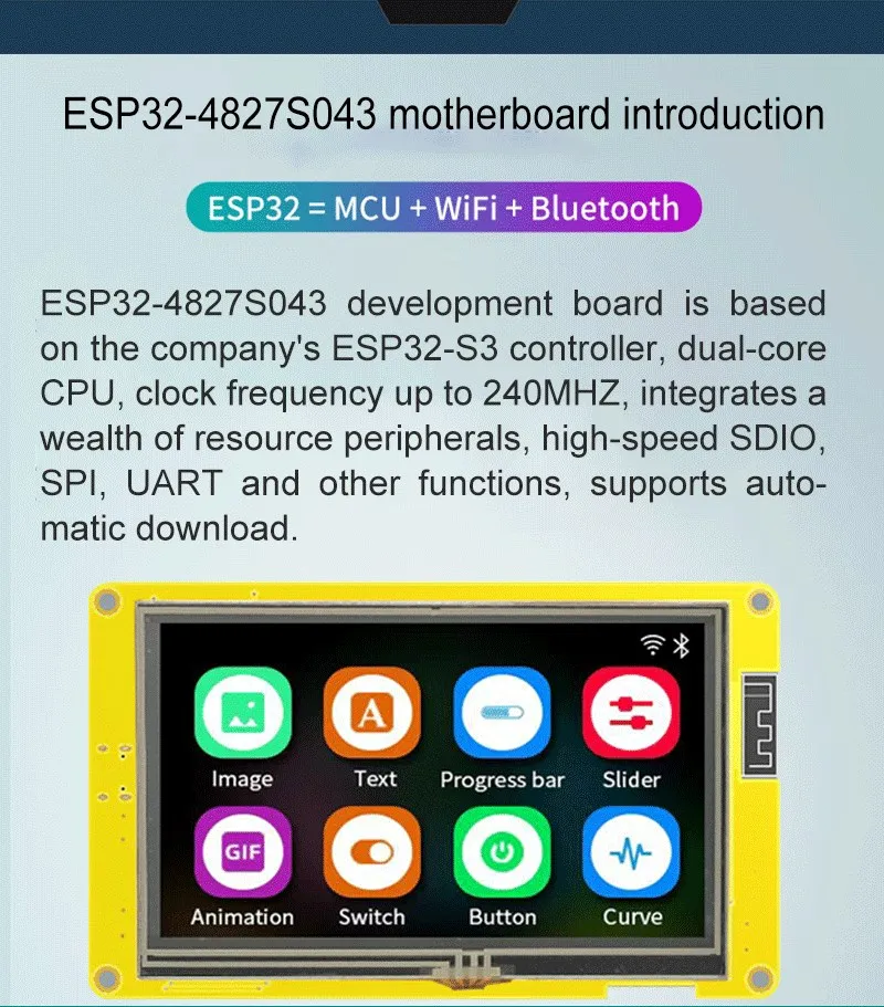 ESP32-S3 HMI 8M PSRAM 16M Flash 4.3" IPS TN Screen for Arduino