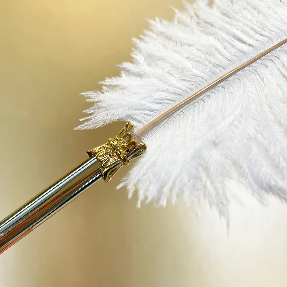 White Feather Ball Pen - Vintage Ostrich Feather Pen