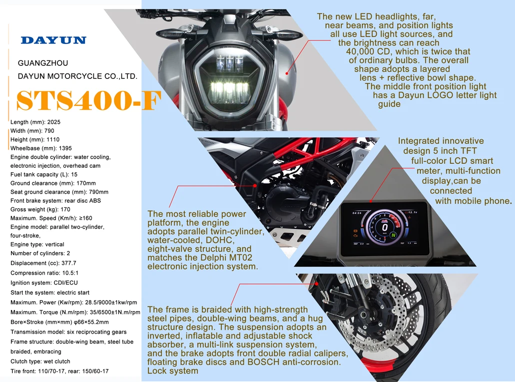DAYUN 2023 STS400 Motorcycle - Retro with a Two Cylinder Engine
