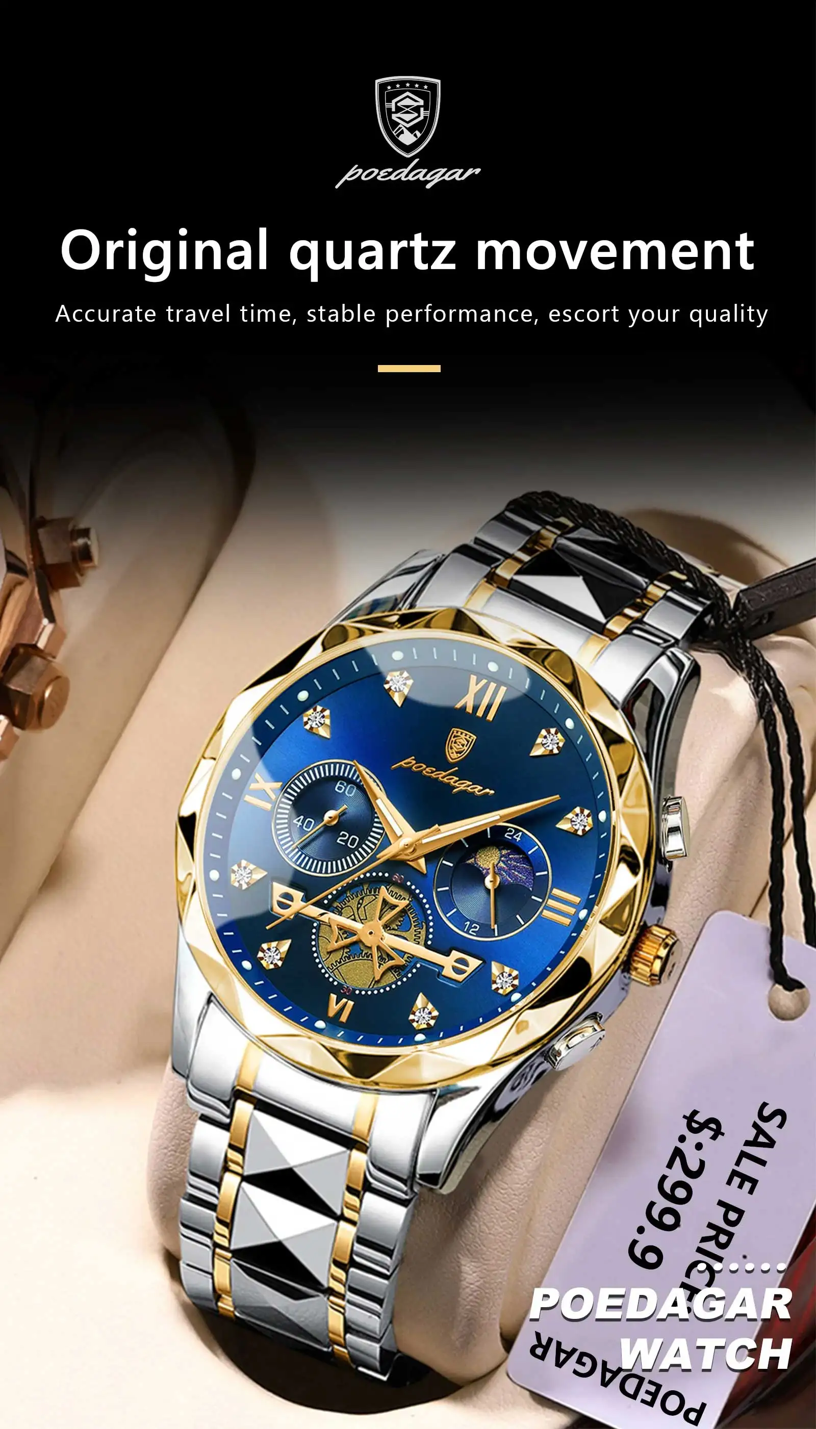 POEDAGAR 996 Luxury Man Wristwatch - Stainless Steel Quartz